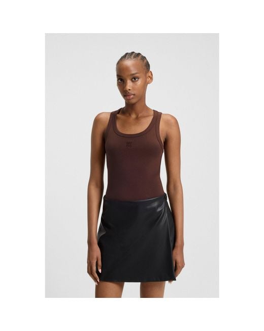 HUGO Ribbed Cotton-Blend Tank Top With Embroidered Stacked Logo in ...