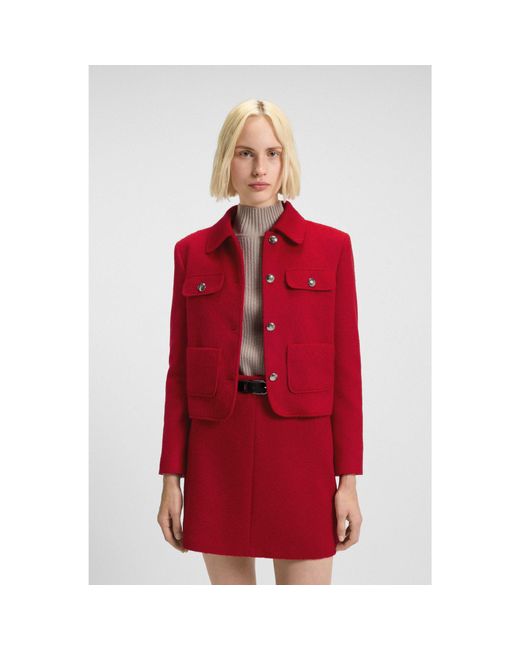 HUGO Regular-Fit Cropped Jacket With Metallic Buttons in Red | Lyst UK