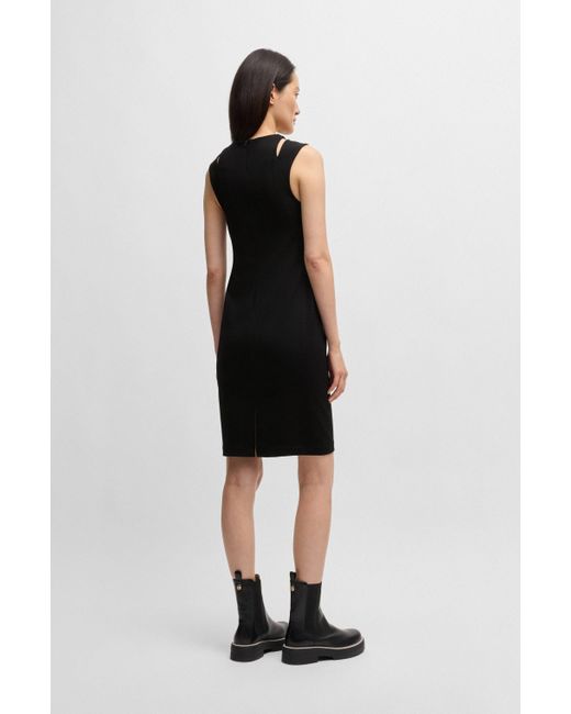 BOSS Stretch-fabric Dress With Cut-out Details in Black | Lyst