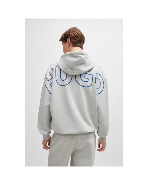HUGO Cotton-Terry Hoodie With Outline Logos in Grey for Men | Lyst UK