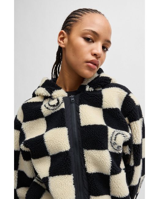 HUGO Teddy Jacket With Checkerboard Jacquard in Black | Lyst