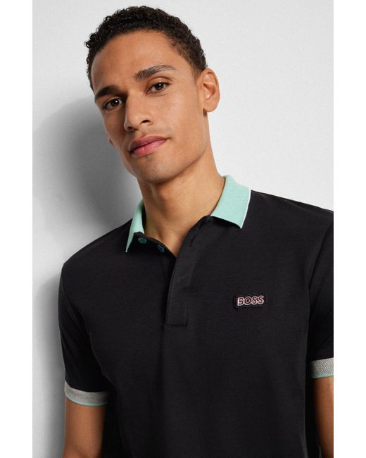 Boss By Hugo Boss Interlock Cotton Slim Fit Polo Shirt With Logo Patch