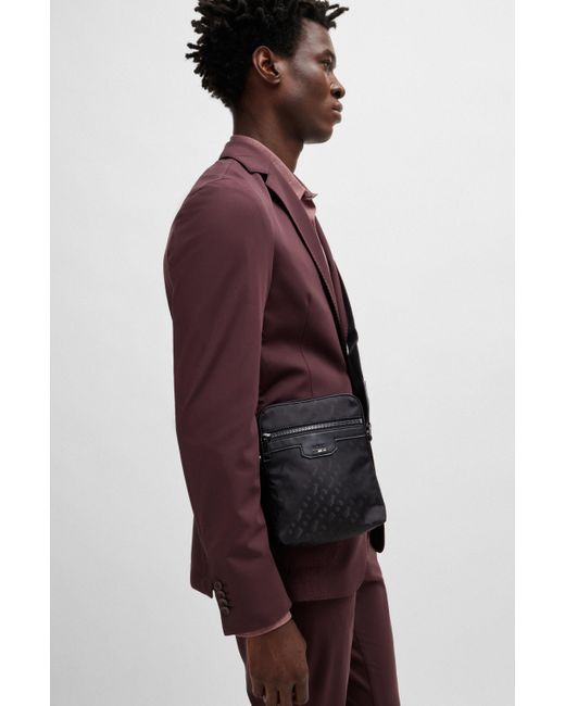 BOSS Monogram-jacquard Reporter Bag With Logo Detail in Black for Men ...