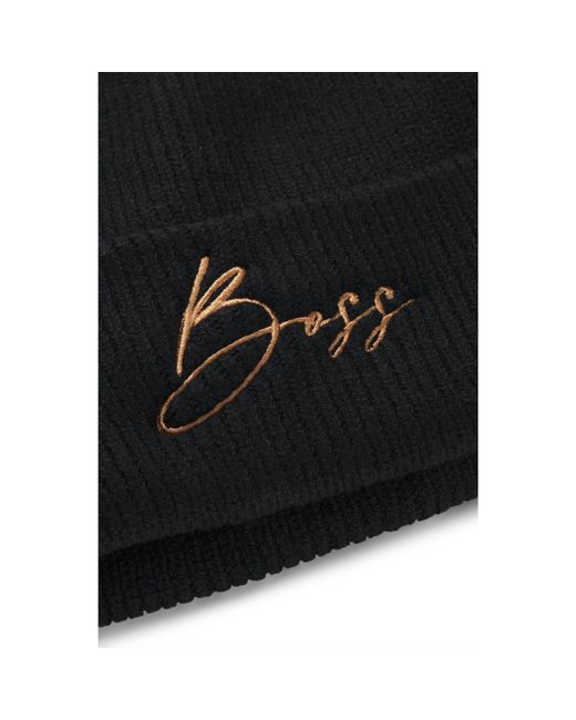 BOSS Equestrian Ribbed Beanie Hat With Embroidered Logo in Black | Lyst UK