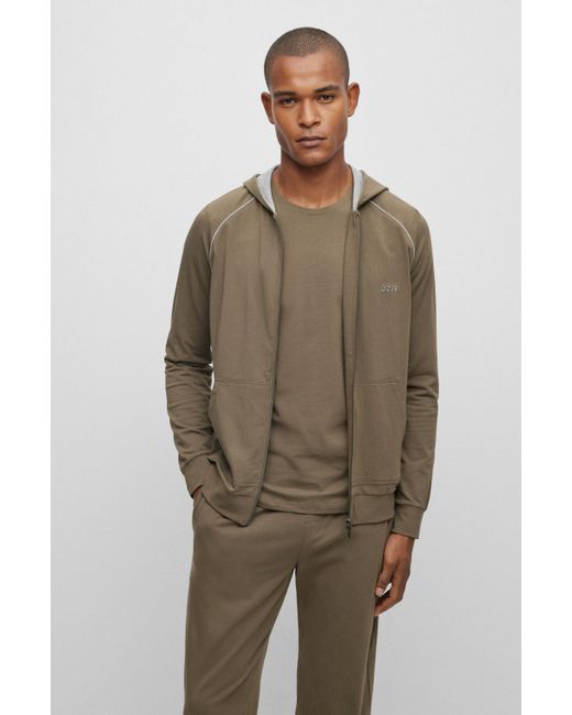BOSS Loungewear Jacke aus Stretch Baumwolle mit Kapuze und Logo Stickerei in Grun fur Herren Lyst DE