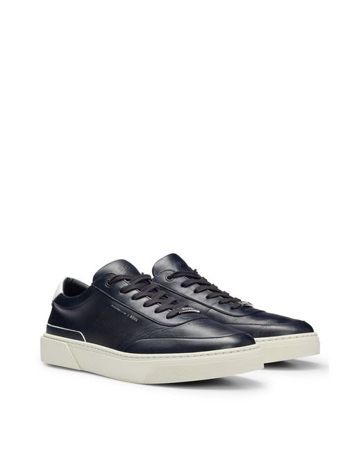 BOSS Porsche X Lace up Trainers In Leather With Perforated Side Panel in Blue for Men Lyst UK