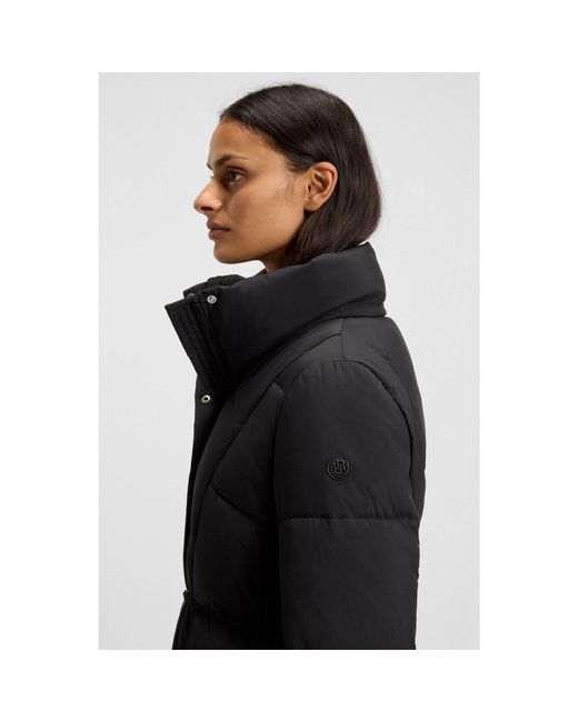 BOSS Long-Length Padded Coat With Metallic Belt Detail in Black | Lyst UK