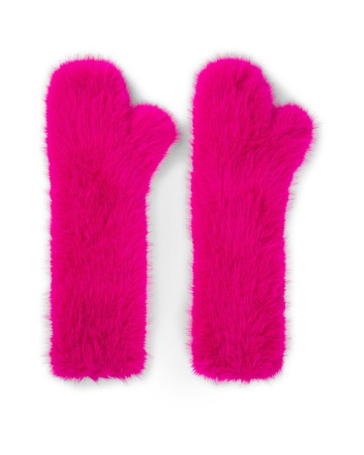 BOSS Naomi X Fleece-lined Mittens In Faux Fur in Pink | Lyst