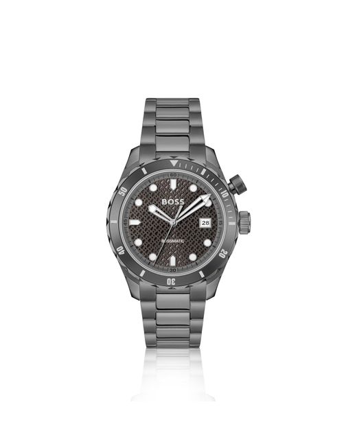 BOSS Plated Automatic Watch With Monogram-Textured Dial in Grey for Men ...