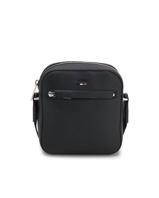 BOSS Grained Faux-Leather Reporter Bag With Signature-Stripe Trim in ...