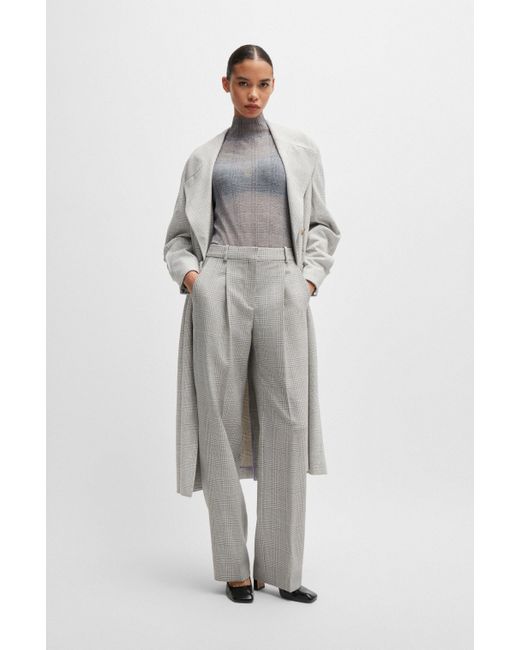 BOSS Double-breasted Coat In Checked Crepe With Partial Lining in Gray ...