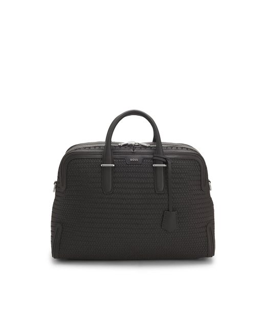 BOSS Woven-Leather Holdall With-Tone Logo in Black for Men | Lyst UK