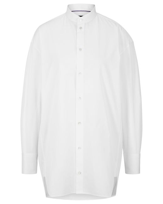 BOSS Naomi X Longline Cotton Blouse With Crinkle-free Effect in White ...