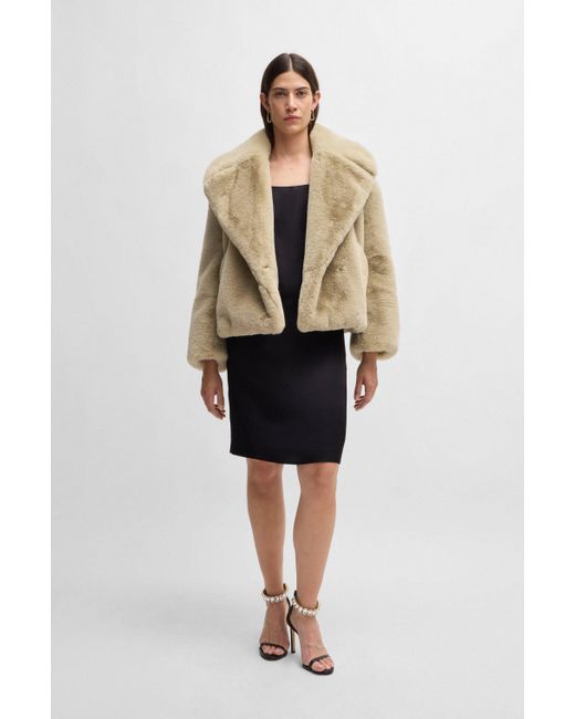 BOSS Cropped Coat In Plush Teddy Fabric in Natural | Lyst