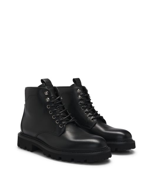 BOSS Burnished-Leather Half Boots With Apron Toe in Black for Men | Lyst