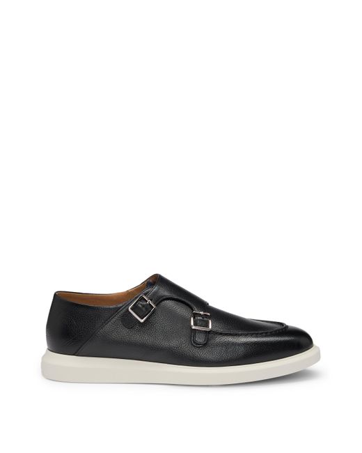 BOSS Grained-leather Monk Shoes With Double Strap in Black for Men | Lyst