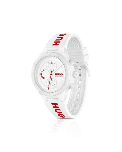 HUGO Watch With Silicone Logo Strap in White for Men | Lyst UK