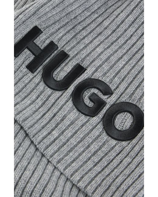 HUGO Ribbed Scarf In Wool With Embroidered Logo in Gray for Men | Lyst