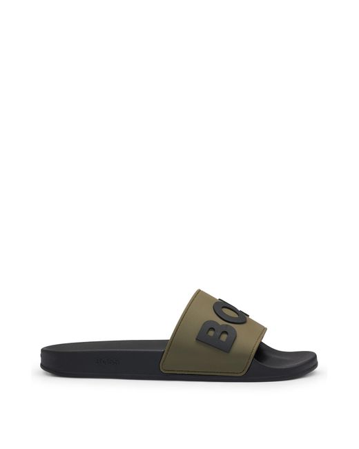 BOSS Italian-made Slides With Raised Logo in Black for Men | Lyst Australia