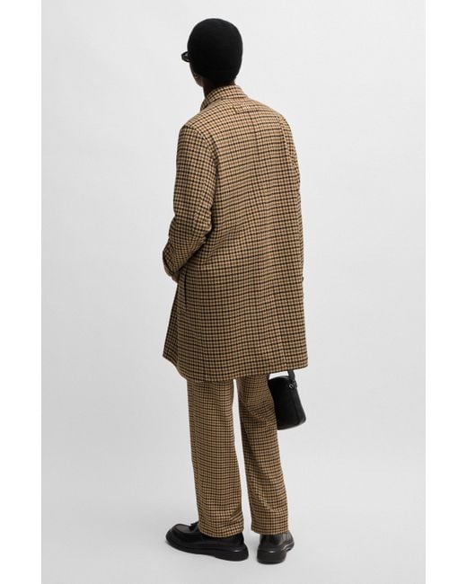 HUGO Houndstooth-check Regular-fit Coat With Concealed Closure in Brown ...