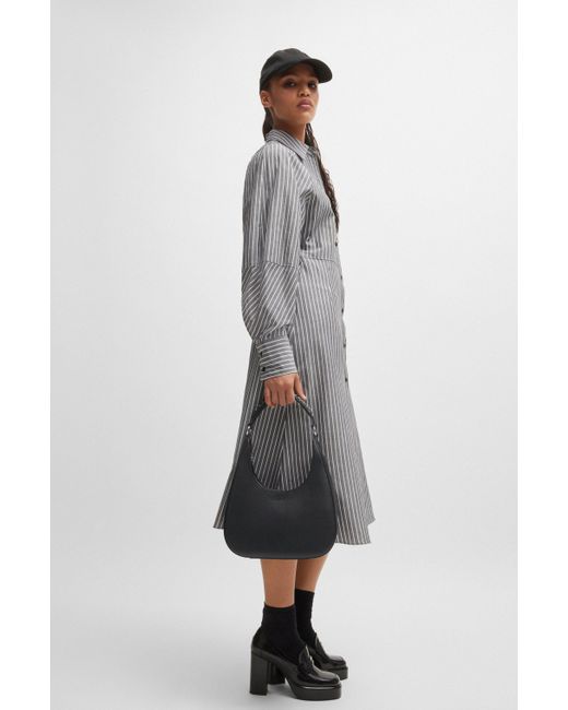 HUGO Hobo Bag In Faux Leather With Chain-trimmed Strap in Black | Lyst