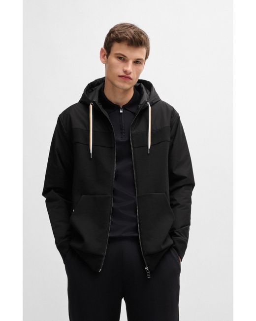 BOSS Zip-up Hoodie With Tonal Insert in Black for Men | Lyst