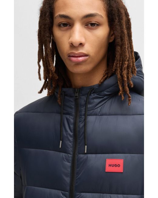 HUGO Slim-fit Water-repellent Puffer Jacket With Logo Trim in Blue for ...