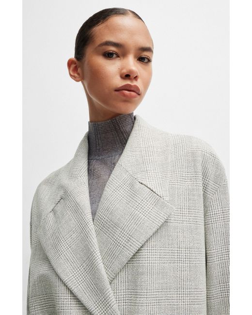 BOSS Double-breasted Coat In Checked Crepe With Partial Lining in Gray ...