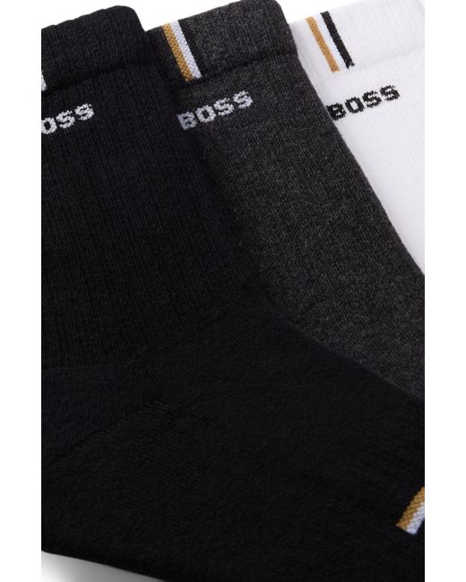 BOSS Three-pack Of Short Socks With Logos in Black for Men | Lyst