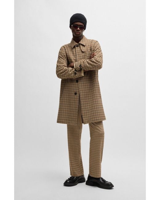 HUGO Houndstooth-check Regular-fit Coat With Concealed Closure in Brown ...