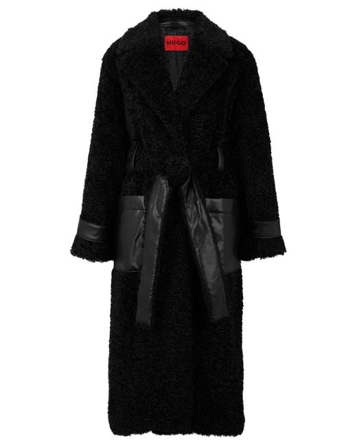 BOSS by HUGO BOSS Relaxed-fit Teddy Coat With Faux-leather Trims in ...