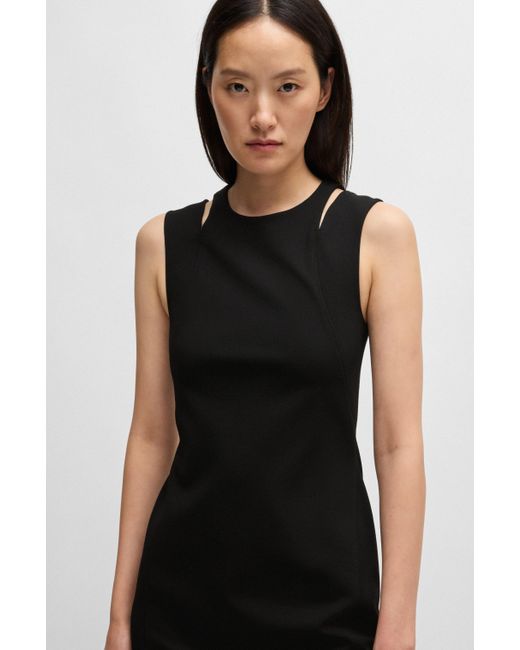 BOSS Stretch-fabric Dress With Cut-out Details in Black | Lyst