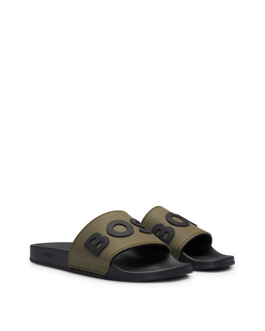BOSS Italian-made Slides With Raised Logo in Black for Men | Lyst UK