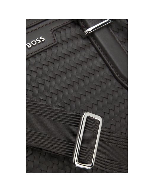 BOSS Woven-Leather Holdall With-Tone Logo in Black for Men | Lyst UK