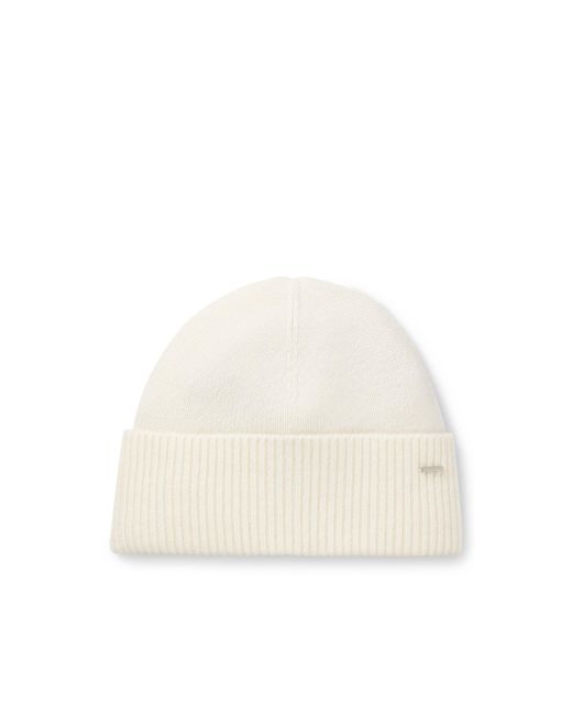 BOSS Cashmere Beanie Hat With Metal Logo Tube in White | Lyst UK