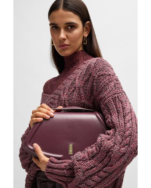BOSS Leather Shoulder Bag With Signature Hardware in Purple | Lyst