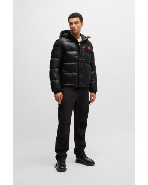 HUGO Water-Repellent Puffer Jacket With Logo Label in Black for Men | Lyst
