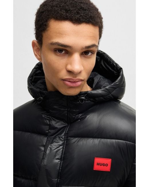 HUGO Water-Repellent Puffer Jacket With Logo Label in Black for Men | Lyst