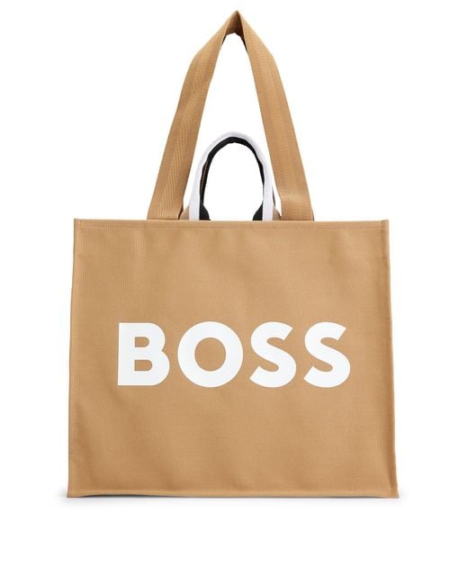 BOSS Structured-canvas Tote Bag With Logo Detail in Natural | Lyst UK