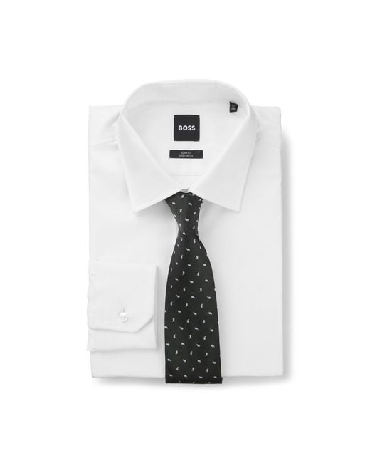 BOSS Silk Tie With Micro Paisley Pattern in Black for Men | Lyst UK