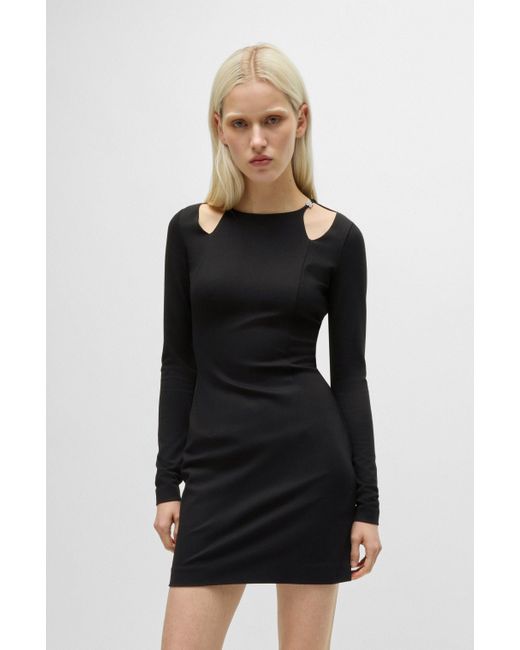 HUGO Bodycon Mini Dress With Cut-out Details in Black | Lyst