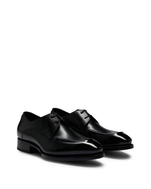 BOSS Apron-toe Derby Shoes In Leather With Heel Detail in Black for Men ...