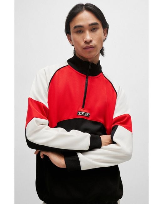 HUGO Colour-blocked Sweatshirt With Racing-inspired Logo Badge for Men ...