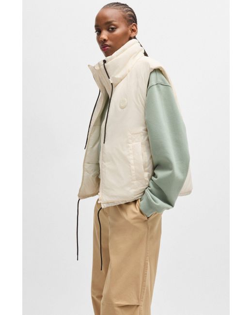 HUGO Water-repellent Gilet With Smiley-face Logo Badge in Natural | Lyst