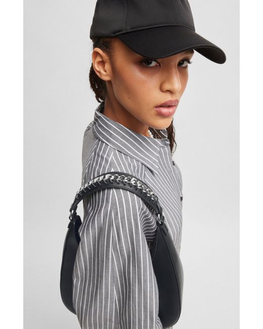 HUGO Hobo Bag In Faux Leather With Chain-trimmed Strap in Black | Lyst