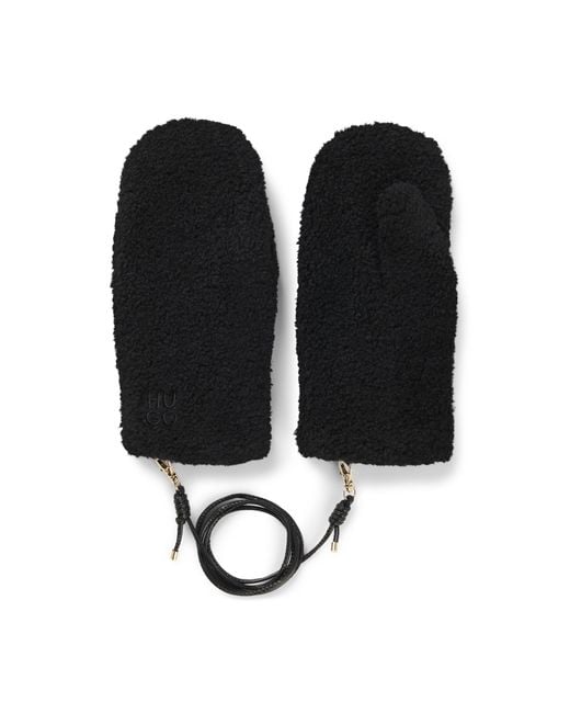 HUGO Teddy Mittens With Faux-Leather Cord in Black | Lyst UK