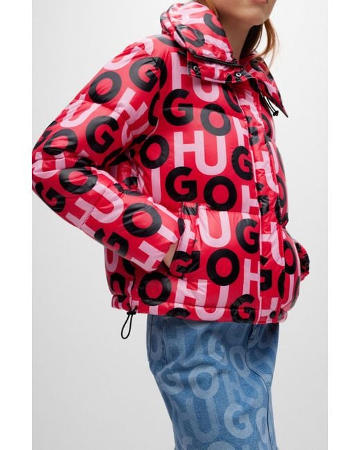 BOSS by HUGO BOSS High-shine Stacked-logo Puffer Jacket With Oversize ...