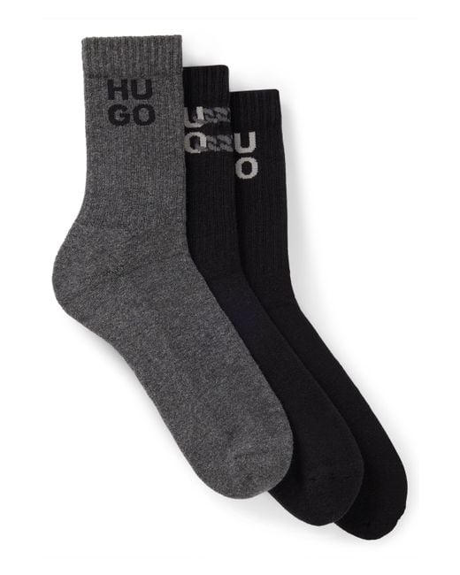 HUGO Three-pack Of Short-length Socks With Stacked Logos in Black for ...
