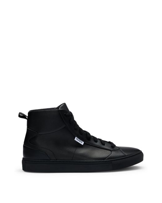 HUGO High-top Trainers In Grained Faux Leather in Black for Men | Lyst