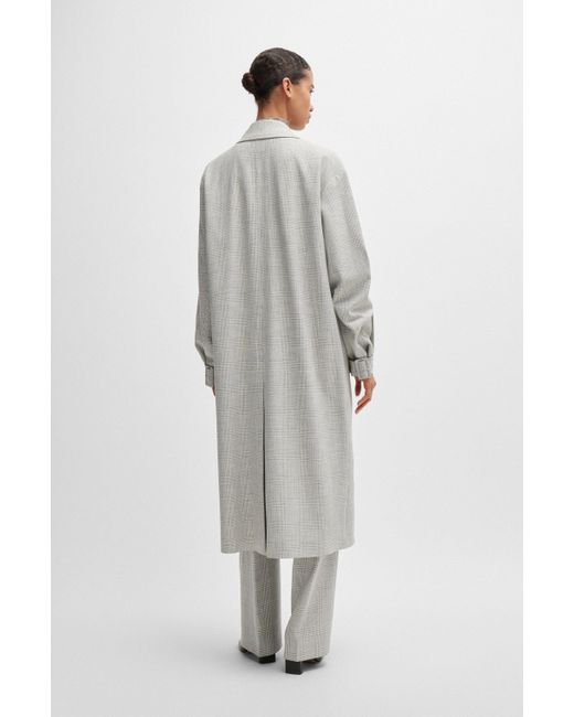 BOSS Double-breasted Coat In Checked Crepe With Partial Lining in Gray ...